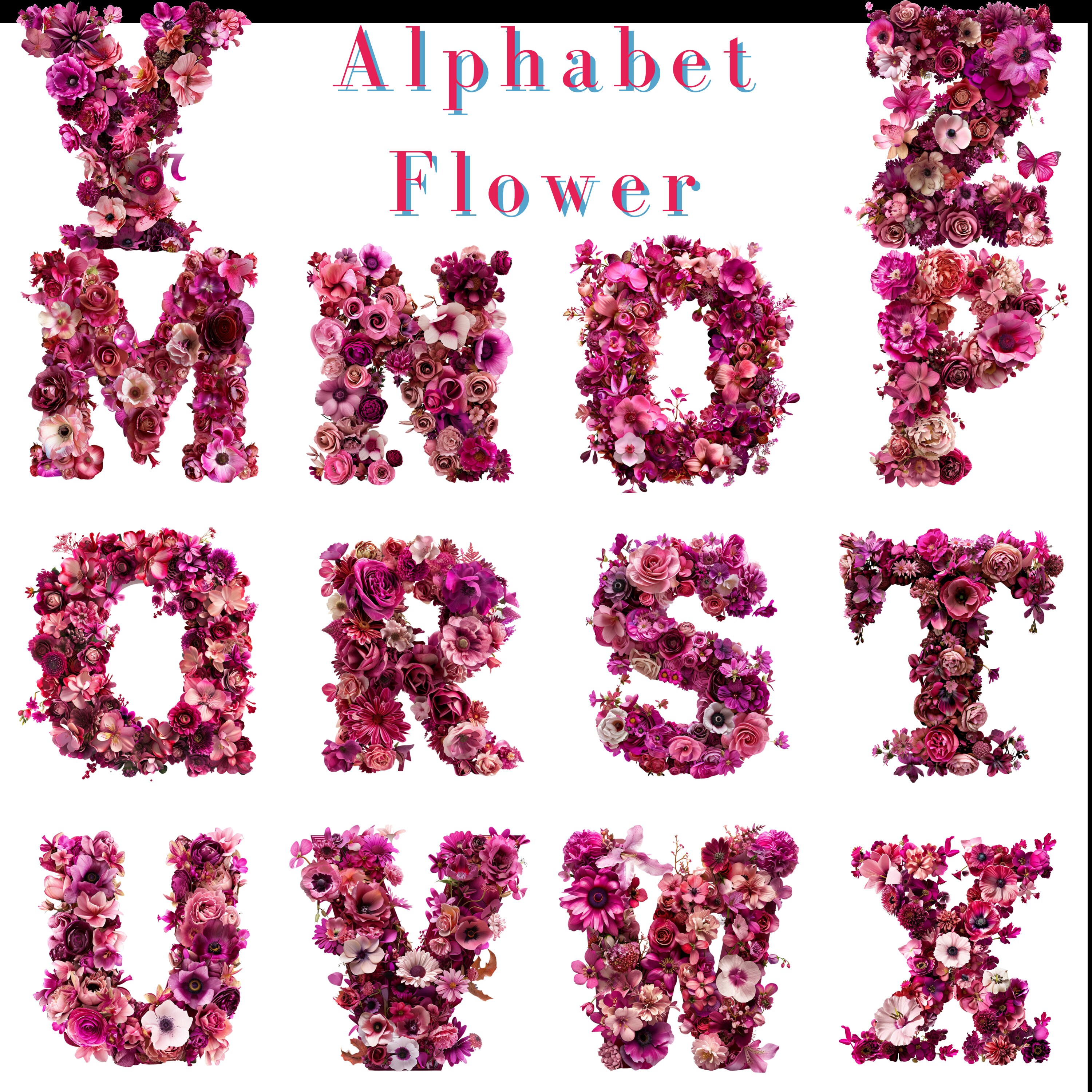 Watercolor Alphabet Floral Letters Clipart PNG Set Pink Alphabet ...
