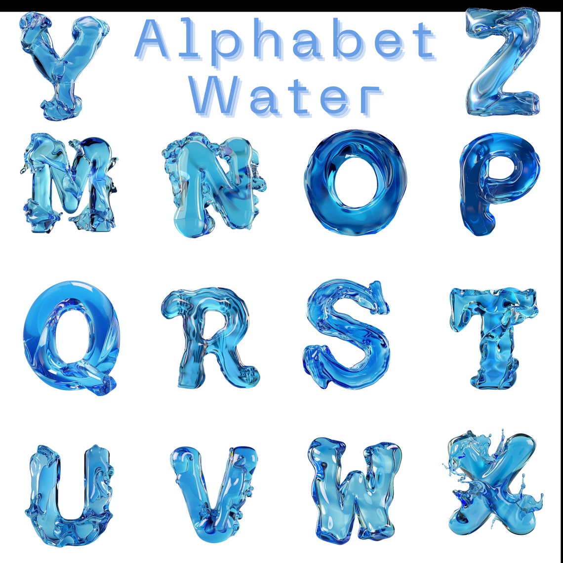 Alphabet Water Blue Letters Clipart PNG Set Pink Alphabet Clipart, Baby ...