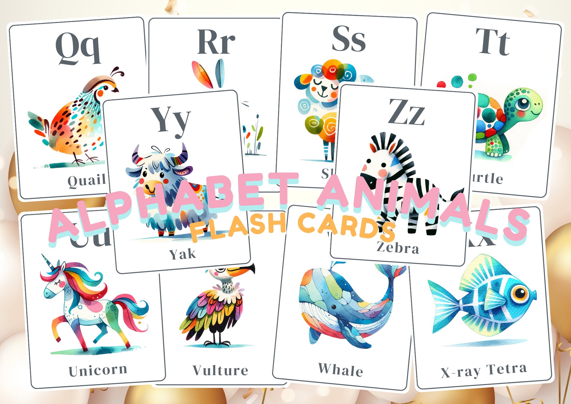 Flashcard Alphabet Animals,26 Flashcard for Kid, Animal Flash Card ...