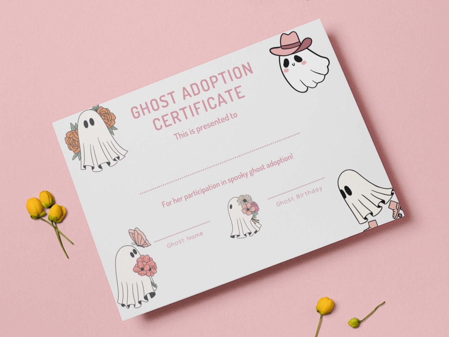 Adopt a Ghost Certificate Adopt a Ghost Party Cute - Etsy