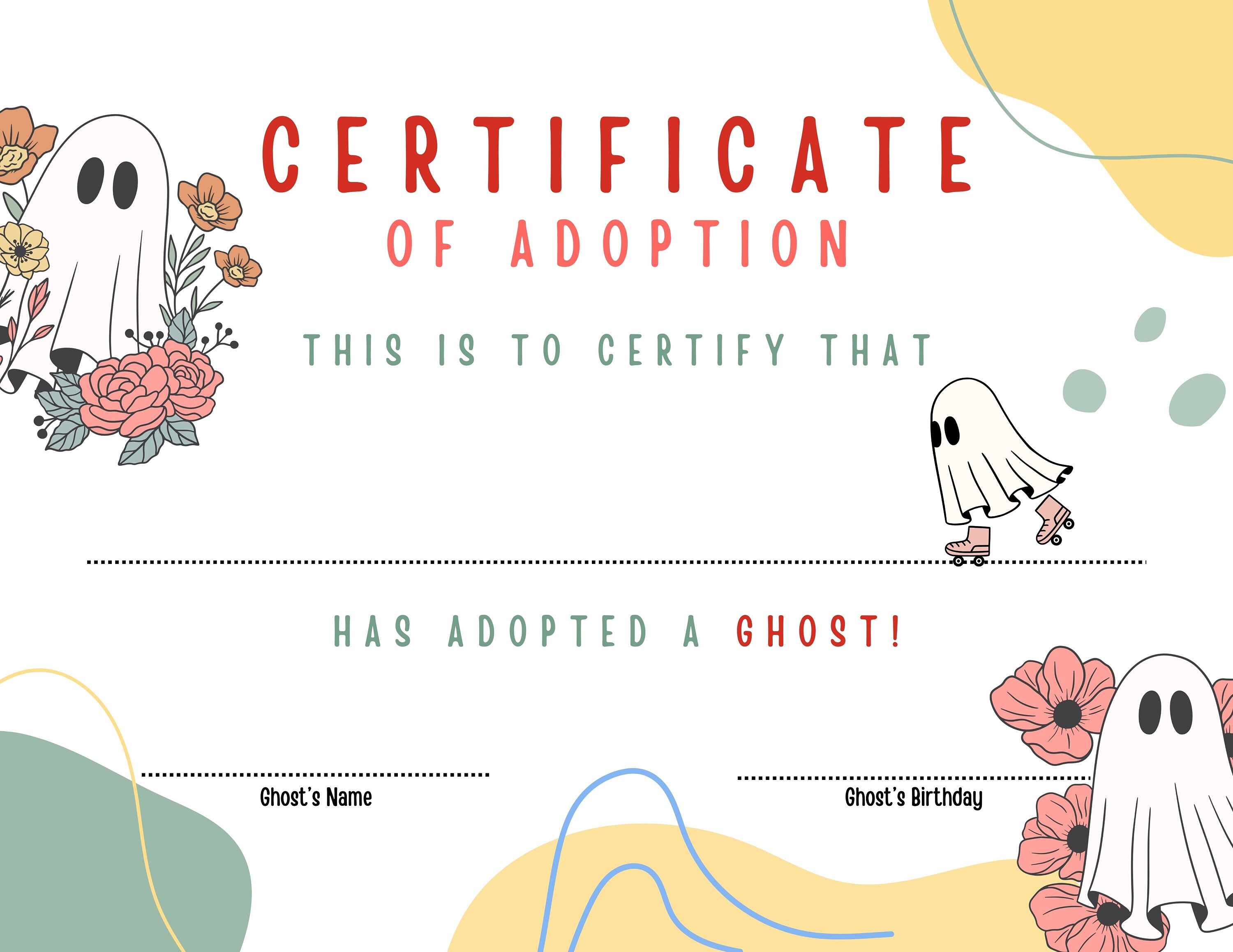 Adopt a Ghost Printable Certificate Adopt a Ghost Party Cute Ghost ...