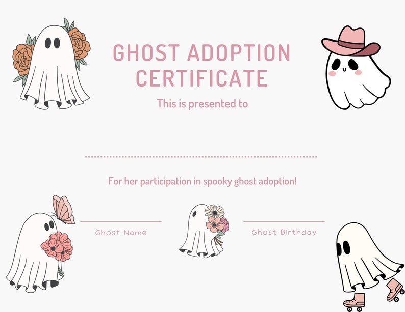 Adopt a Ghost Certificate Adopt a Ghost Party Cute - Etsy