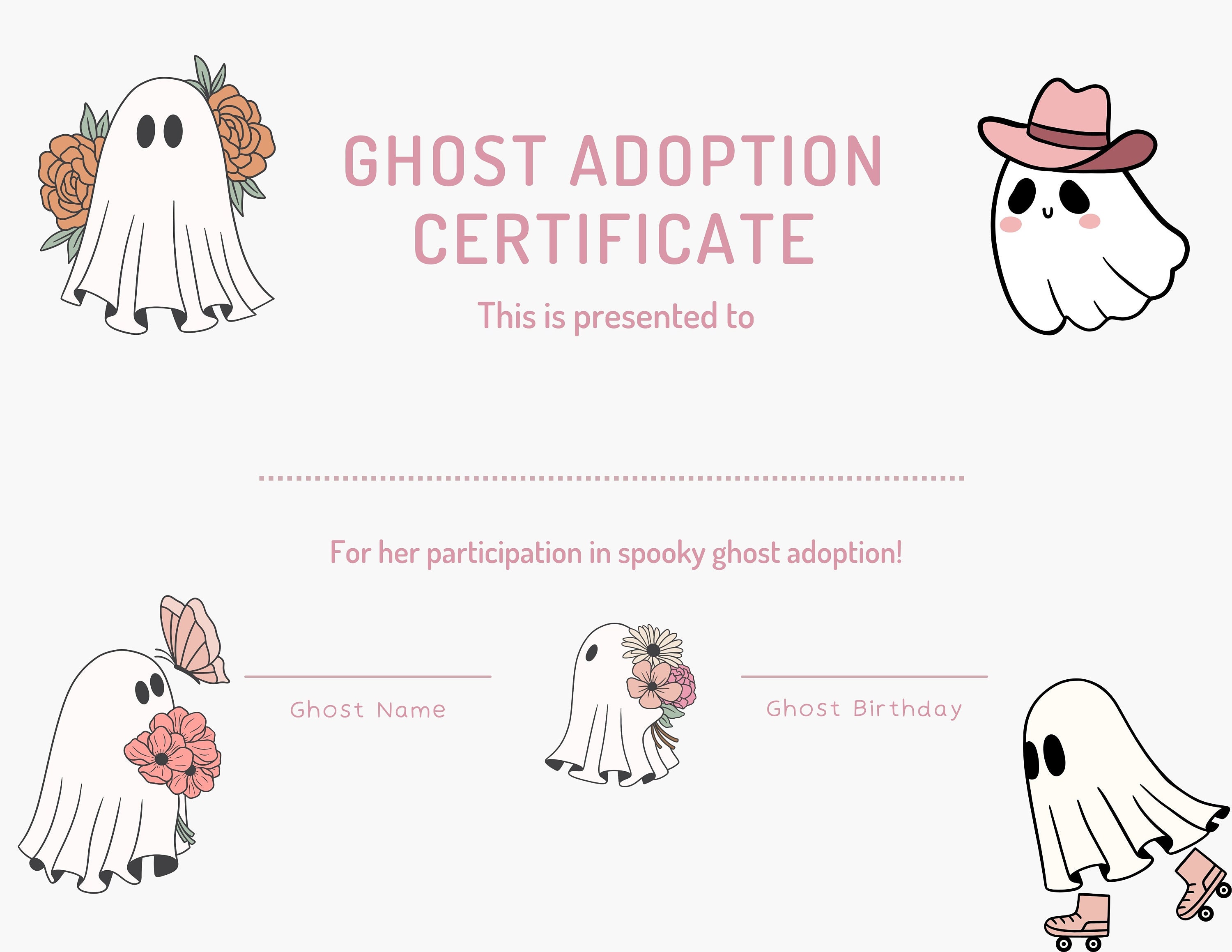 Adopt a Ghost Certificate Adopt a Ghost Party Cute - Etsy