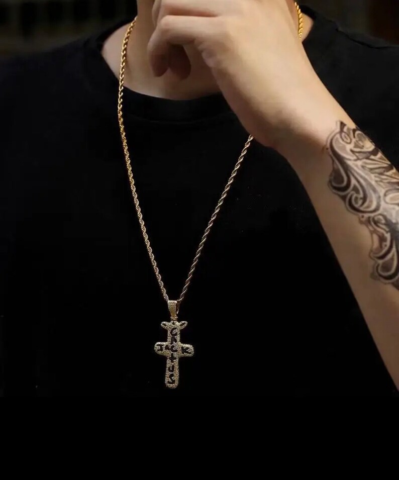 Travis Scott Cactus Jack Custom Inspired Cross Pendant Necklace Iced ...