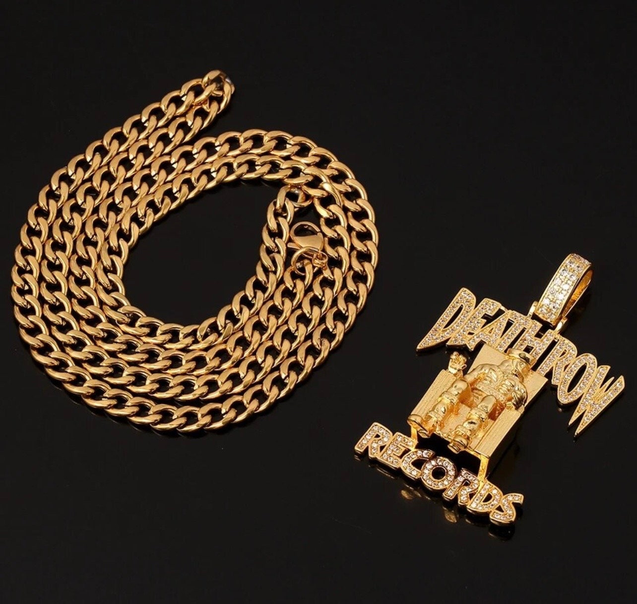 Death Row Records Chain Pendant Silver Iced Out Custom Hip Hop Inspired ...