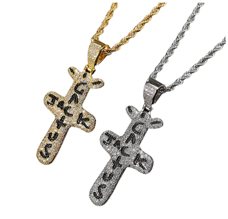 Travis Scott Cactus Jack Custom Inspired Cross Pendant Necklace Iced ...