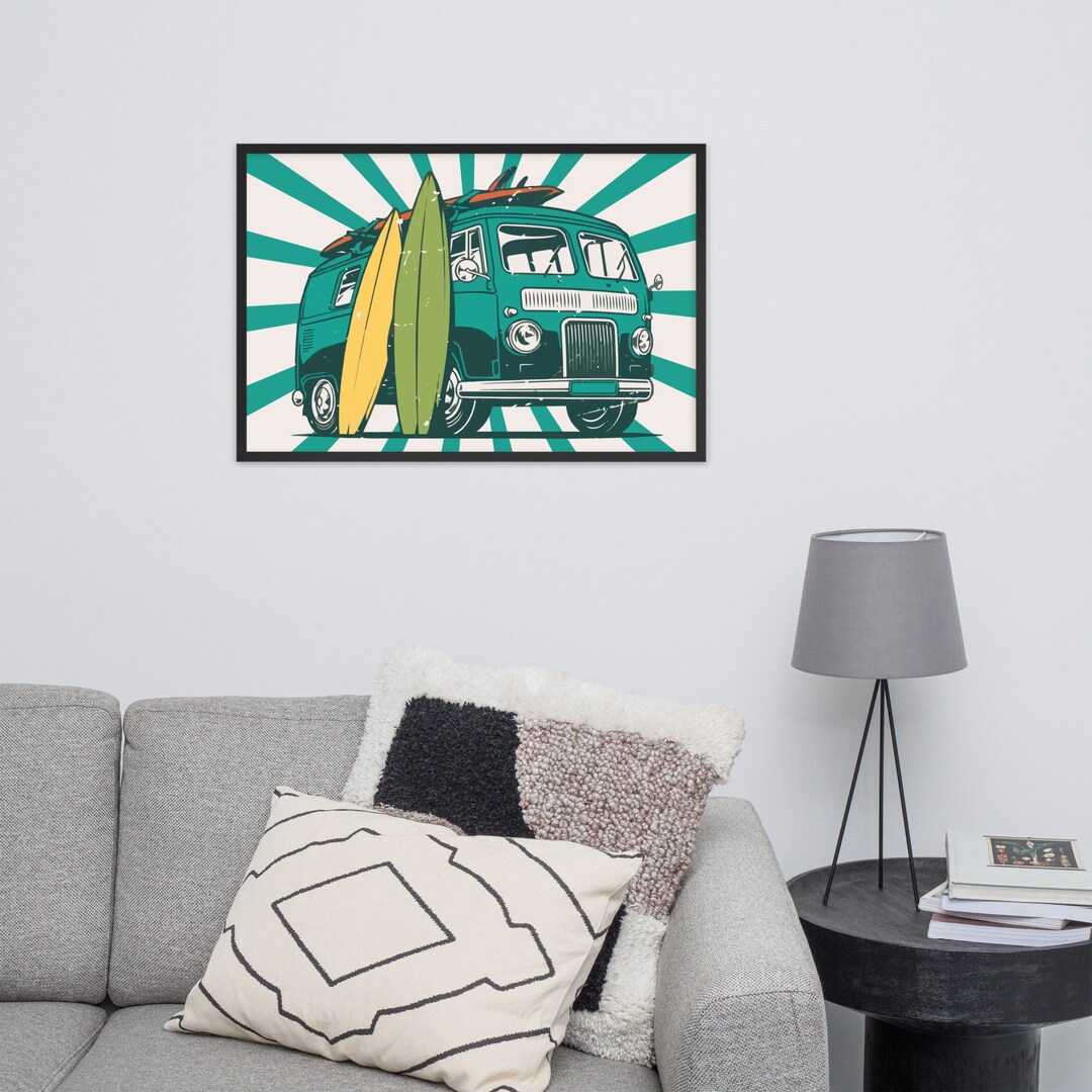 Framed Beach Bus Living Room Wall Art - Etsy