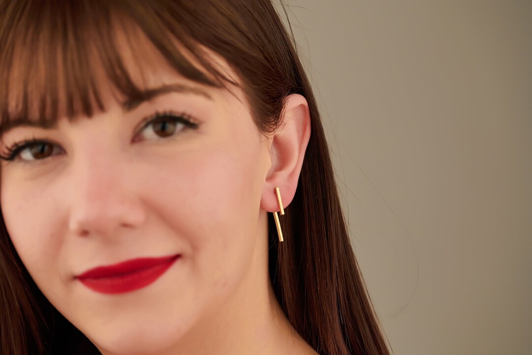 Double Bar Ear Jacket Earrings - Rectangle Earrings - Geometric Bar ...