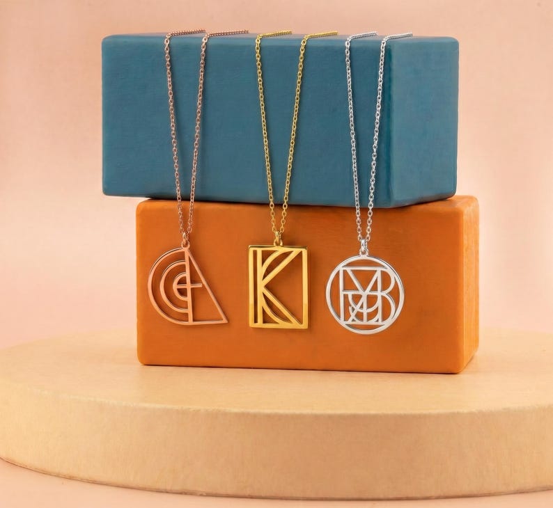 Rectangle Initial Logo Necklace - Geometric Personalized Logo Pendant ...