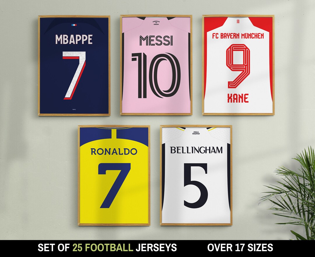 Set of 25 Printable Soccer Stars Bundle Football Shirt Posters Messi ...