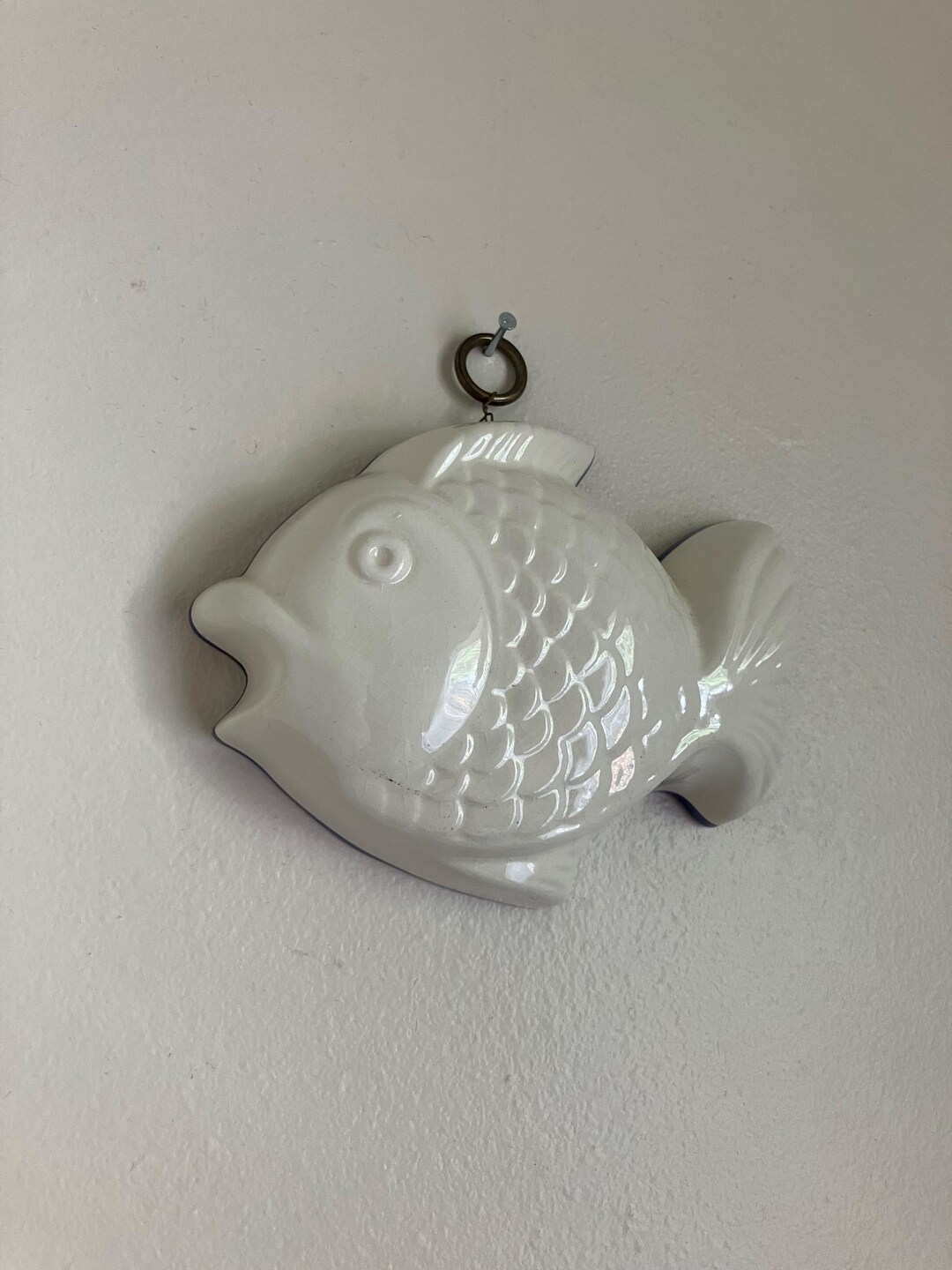 Vintage Ceramiche ABC Bassano Fish Mold: White and Blue Ceramic Kitchen ...