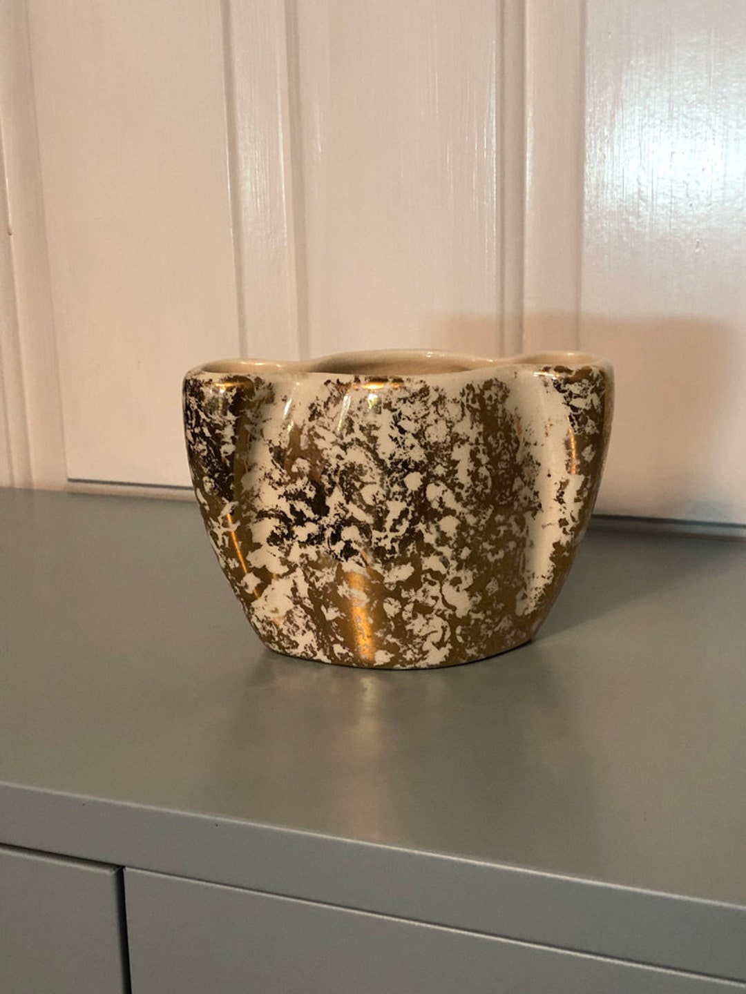 MCM Gold Pattern Ceramic Planter Vintage Vase FREE SHIPPING - Etsy