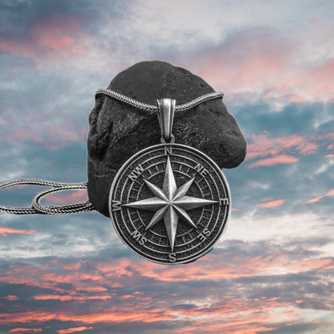 Compass North Star Necklace Compass Pendant Silver Compass - Etsy