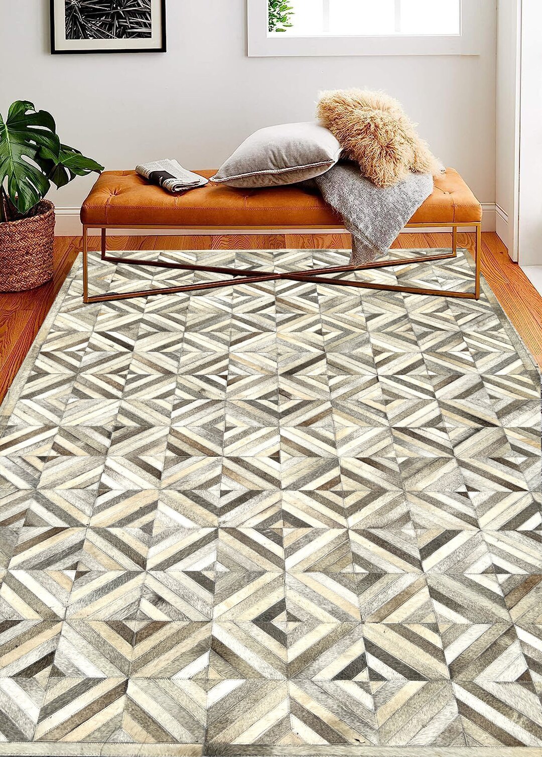 Large Indian Patchwork Rug Leather Cowhide Rug Living Room - Etsy