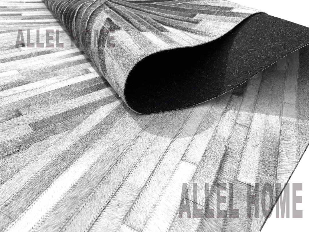 Large Indian Patchwork Rug, Leather Cowhide Rug, Living Room Area Rug ...