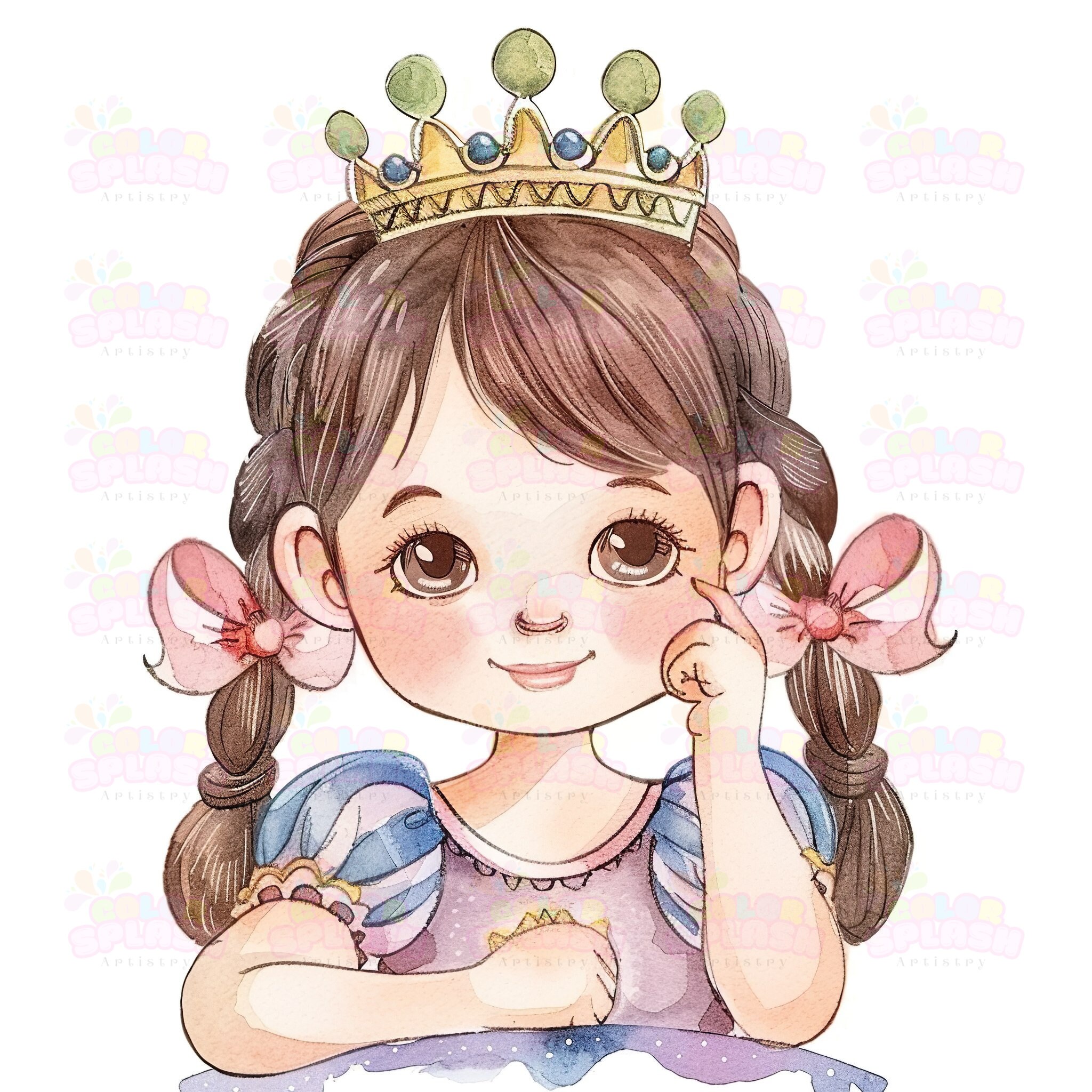 12 Child Princess Watercolor Illustration, Cute Princess Tiara ...