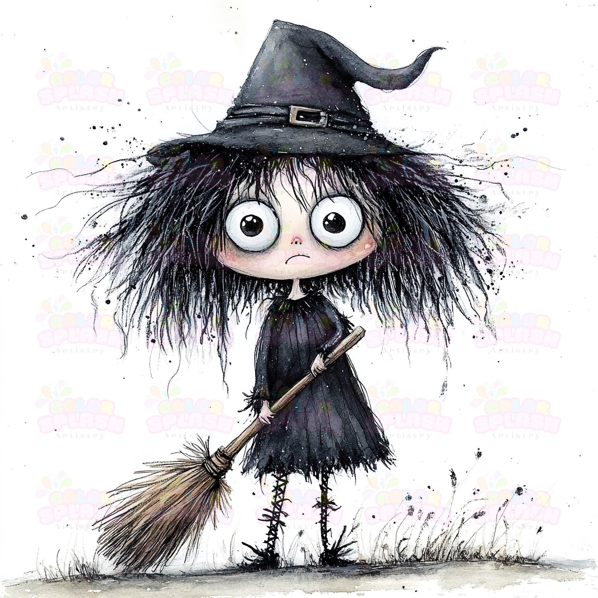 16 Cute Frazzled Witch Watercolor Illustration | Humorous Art With ...