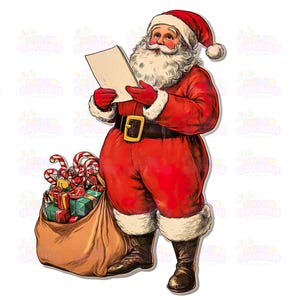 19 Vintage Santa Claus Sticker Clipart | Retro Santa Holding Letter ...