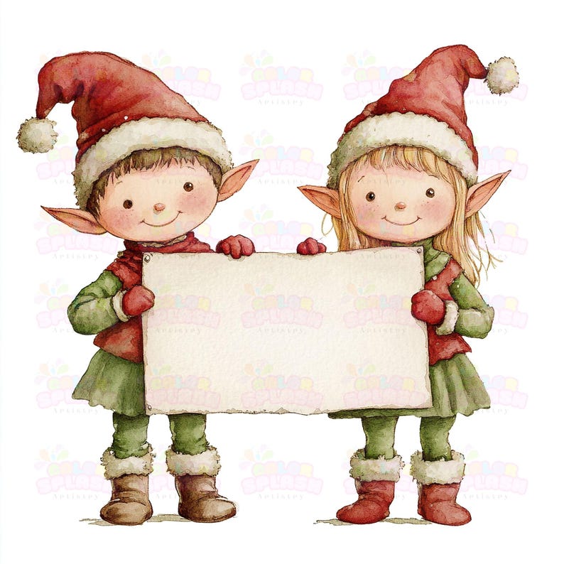 16 Adorable Christmas Elf Clipart - Cute Elf Boy & Girl Holding Large ...