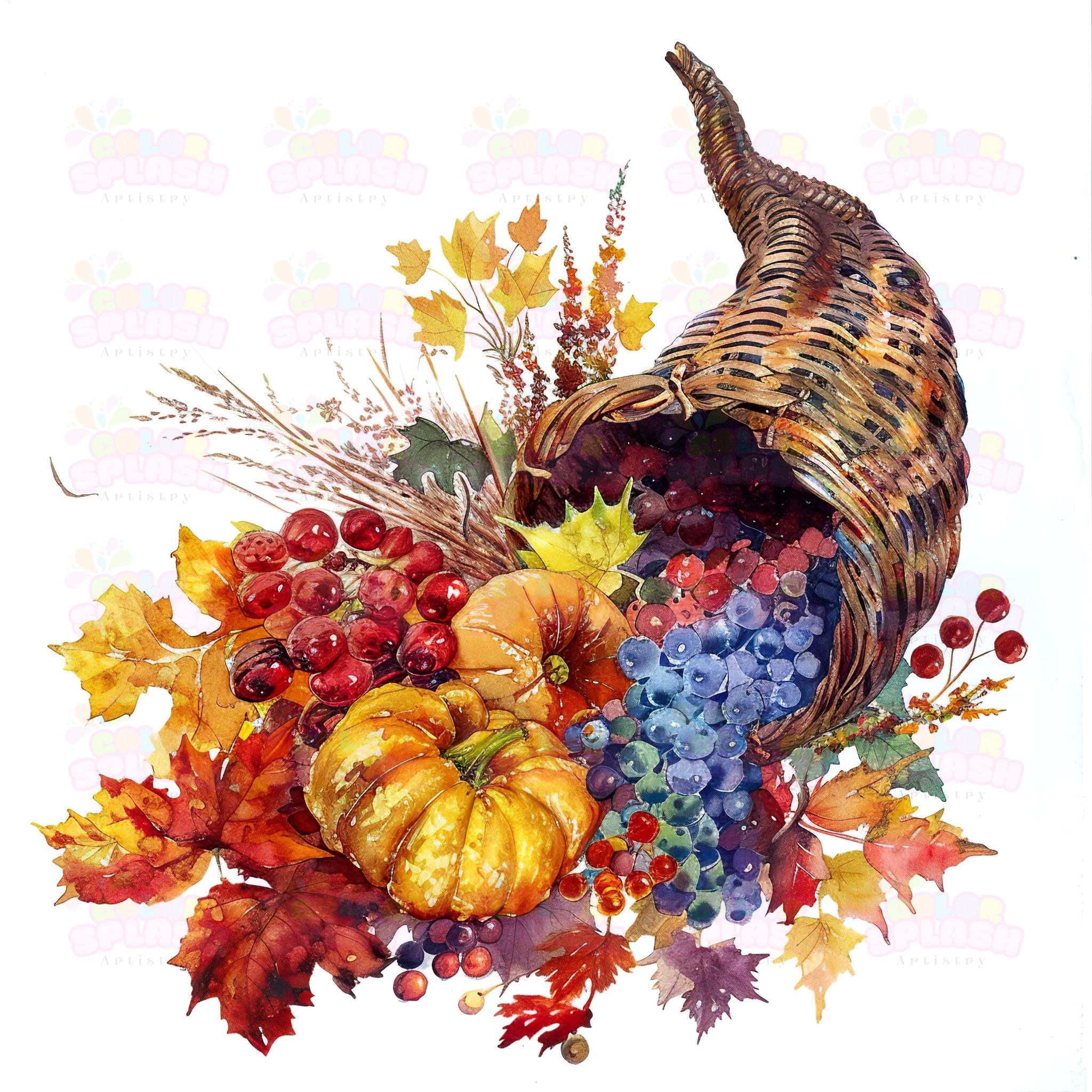 20 Cornucopia Clipart - Autumn Decor and Thanksgiving Art for Harvest ...