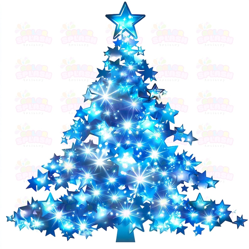 13 Blue Christmas Tree With Glowing Stars Clipart, High-resolution ...