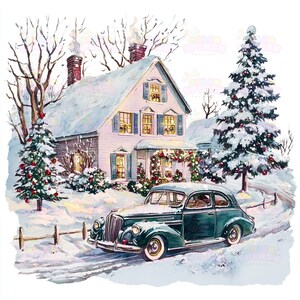 19 Vintage Christmas House Illustration | 1940s Christmas Village Art ...