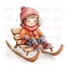 14 Cute Winter Girl on Wooden Sled Watercolor Illustration, Full Body ...