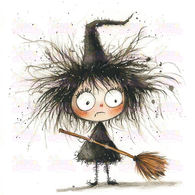 16 Cute Frazzled Witch Watercolor Illustration | Humorous Art With ...