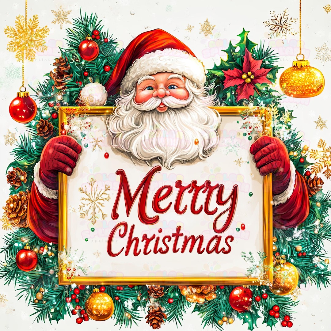 12 Charming Santa Claus Clipart | Merry Christmas Sign With Colorful ...