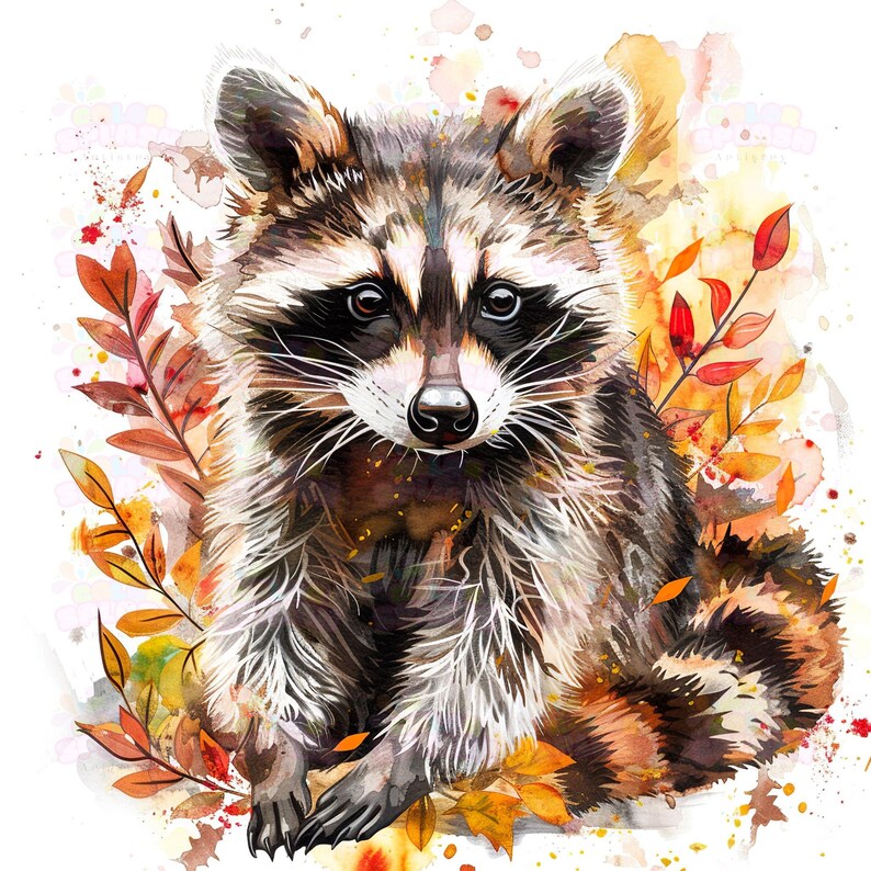 15 Cute Fall Raccoon Clipart | Autumn Animal Printable Art | Digital ...