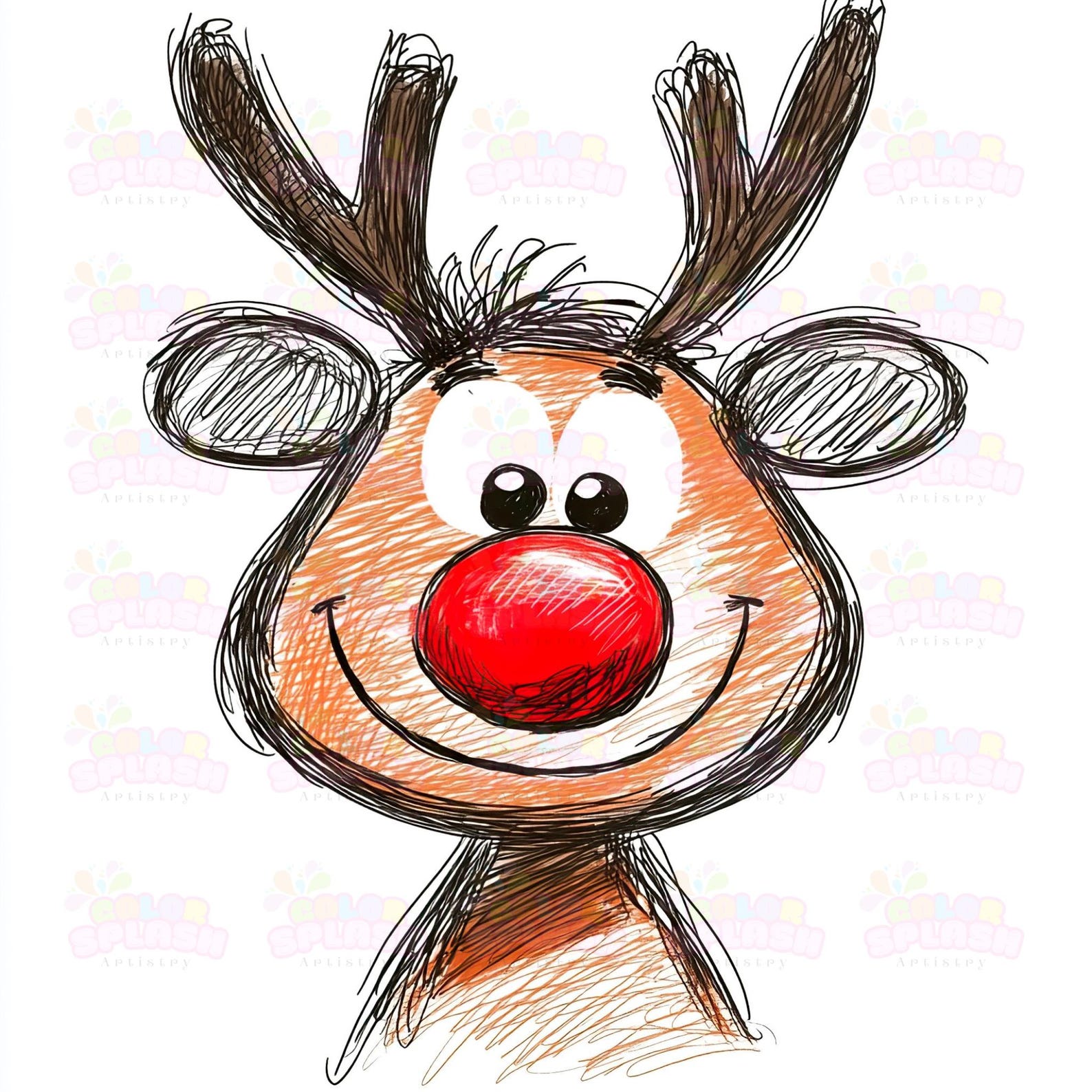 19 Adorable Hand-drawn Rudolph the Red Nose Reindeer Clipart | Cute ...