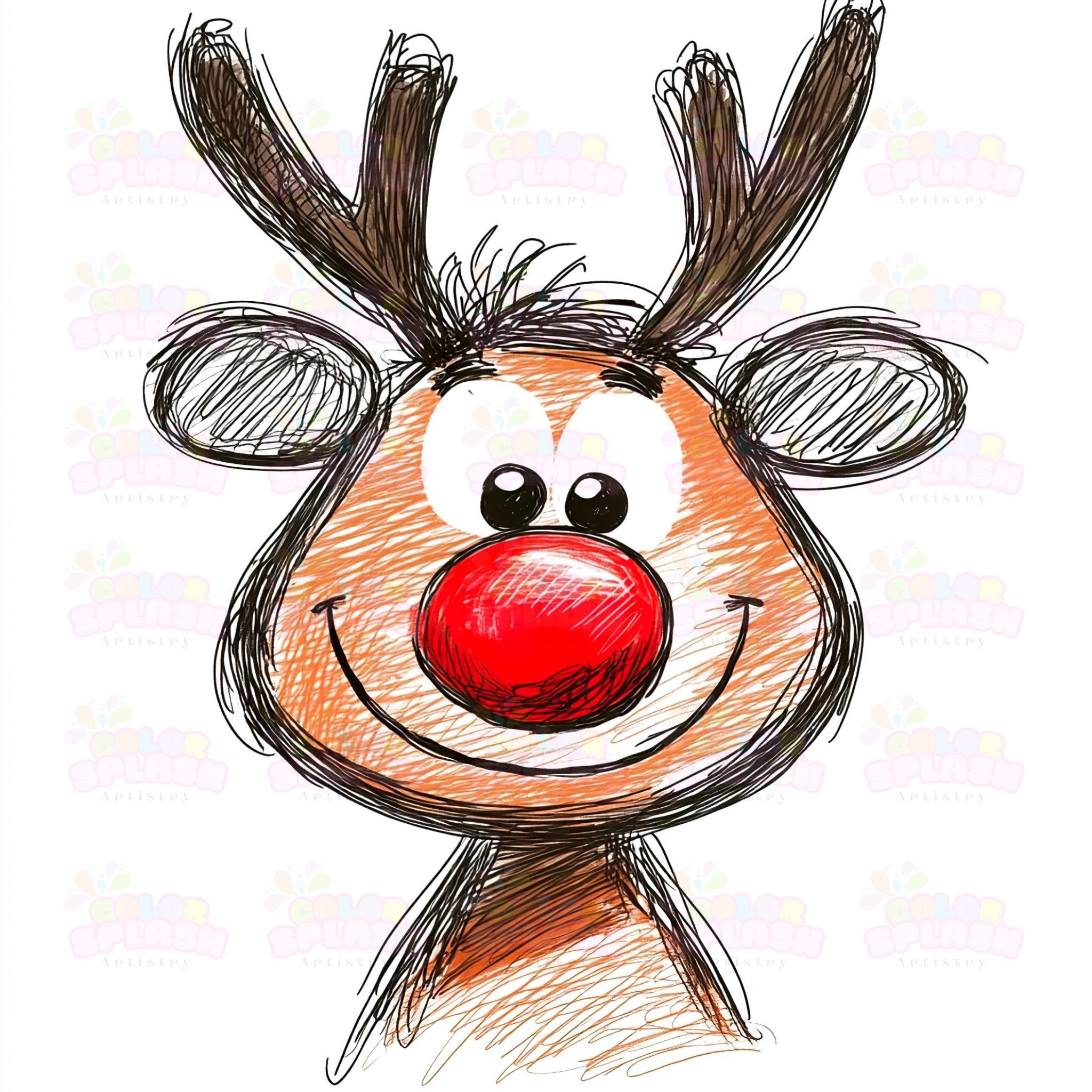 19 Adorable Hand-drawn Rudolph the Red Nose Reindeer Clipart | Cute ...