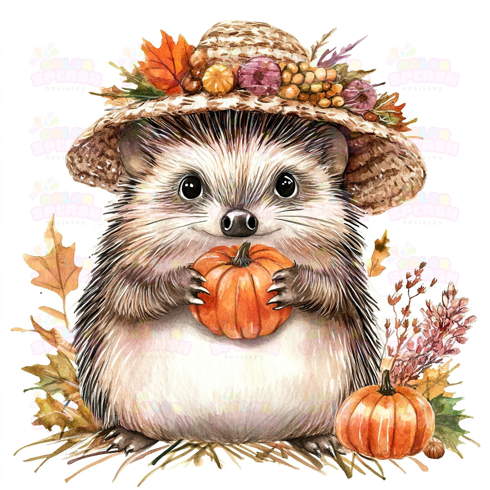 12 Cute Fall Hedgehog Wearing Harvest Hat Clipart | Autumn Animal ...