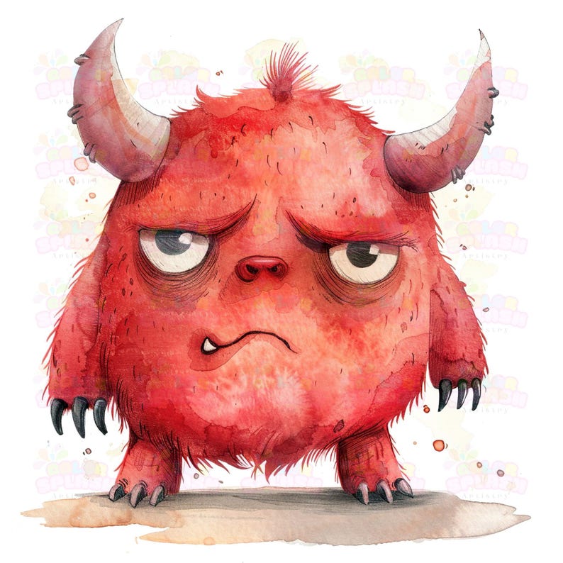 20 Adorable Mischievous Red Monster With Horns - Cute Monster Art for ...