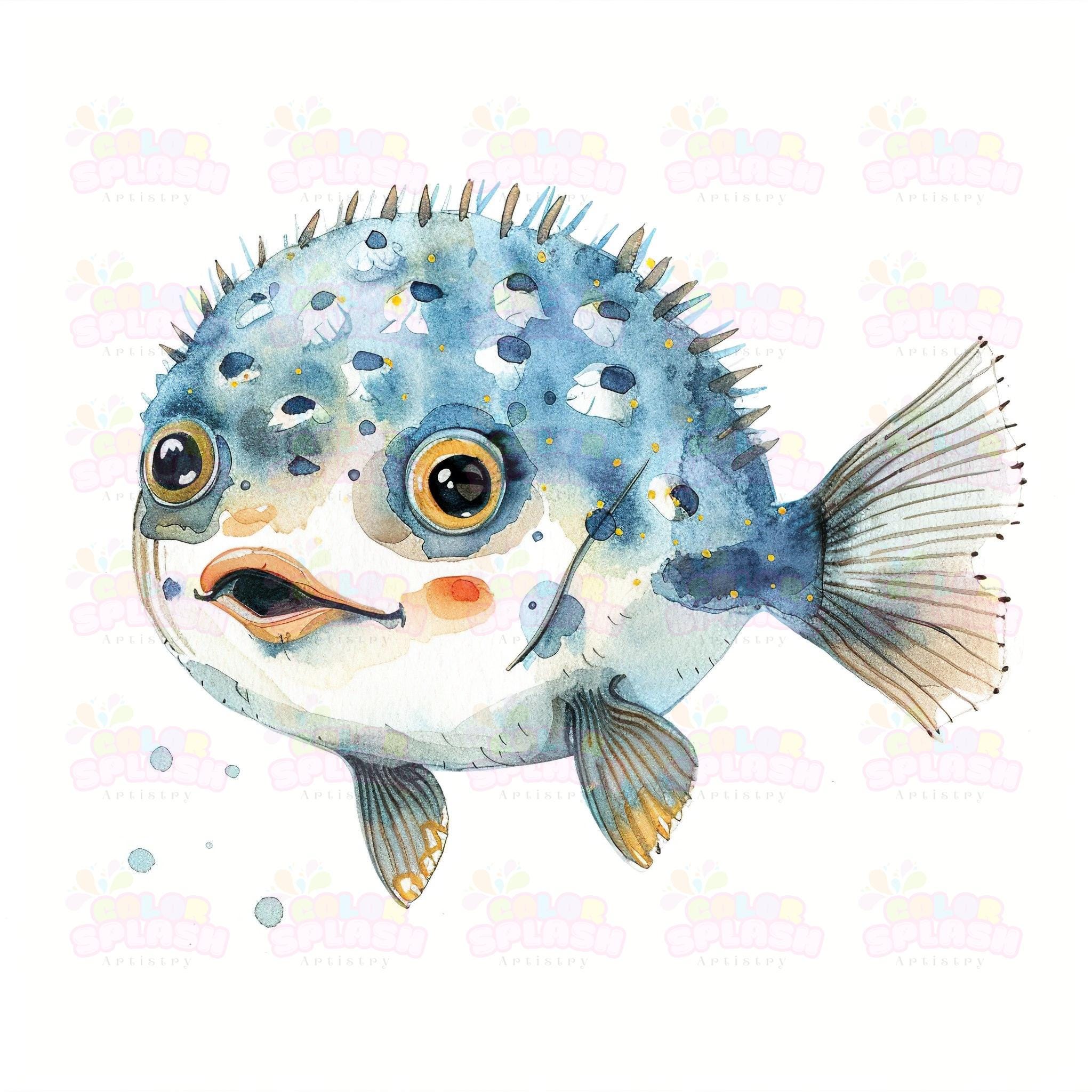 13 Adorable Watercolor Puffer Fish Clipart | Cute Pastel Sea Life ...