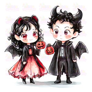 20 Children Dressed as Vampires Clipart | Kawaii Halloween Trick-or ...