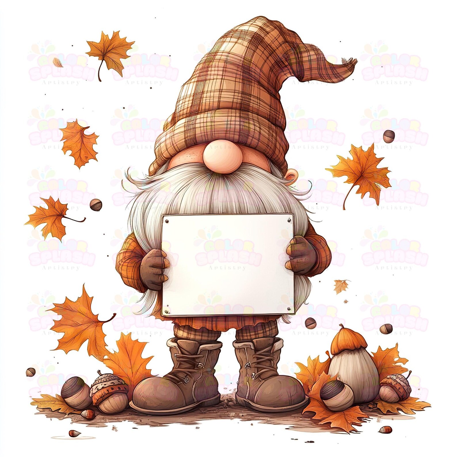 16 Adorable Gnome Clipart | Fall Gnome With Plaid Hat & Acorns | Cute ...