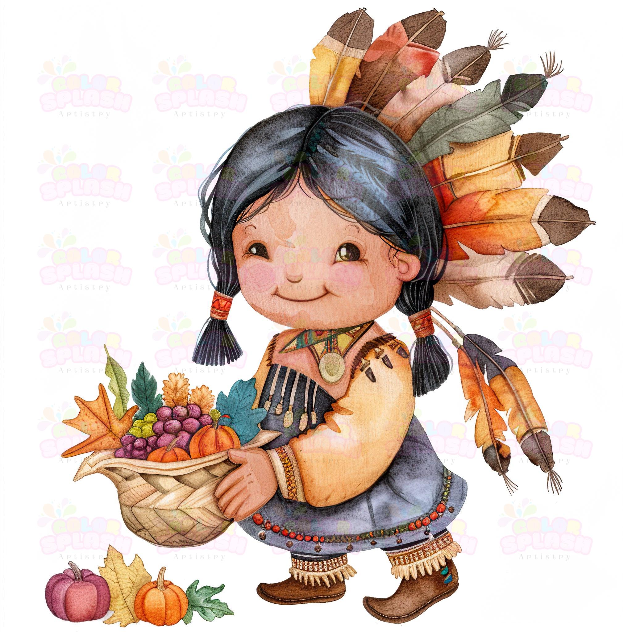 15 Cute Pilgrims and Native Americans Clipart | Thanksgiving PNG ...