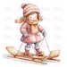 14 Cute Winter Girl on Wooden Sled Watercolor Illustration, Full Body ...
