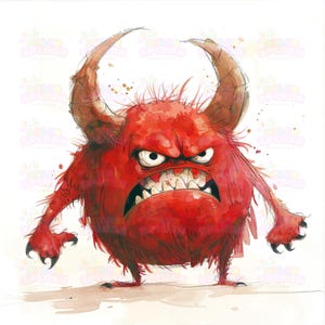 20 Adorable Mischievous Red Monster With Horns - Cute Monster Art for ...