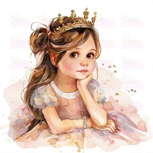 12 Child Princess Watercolor Illustration, Cute Princess Tiara ...