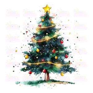 19 Yellow Christmas Tree Clipart | High Resolution Watercolor Vector ...
