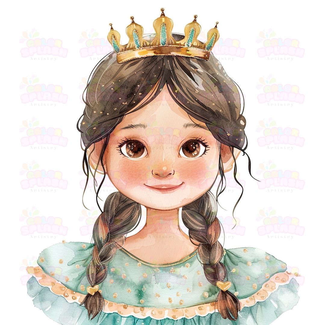 12 Child Princess Watercolor Illustration, Cute Princess Tiara ...