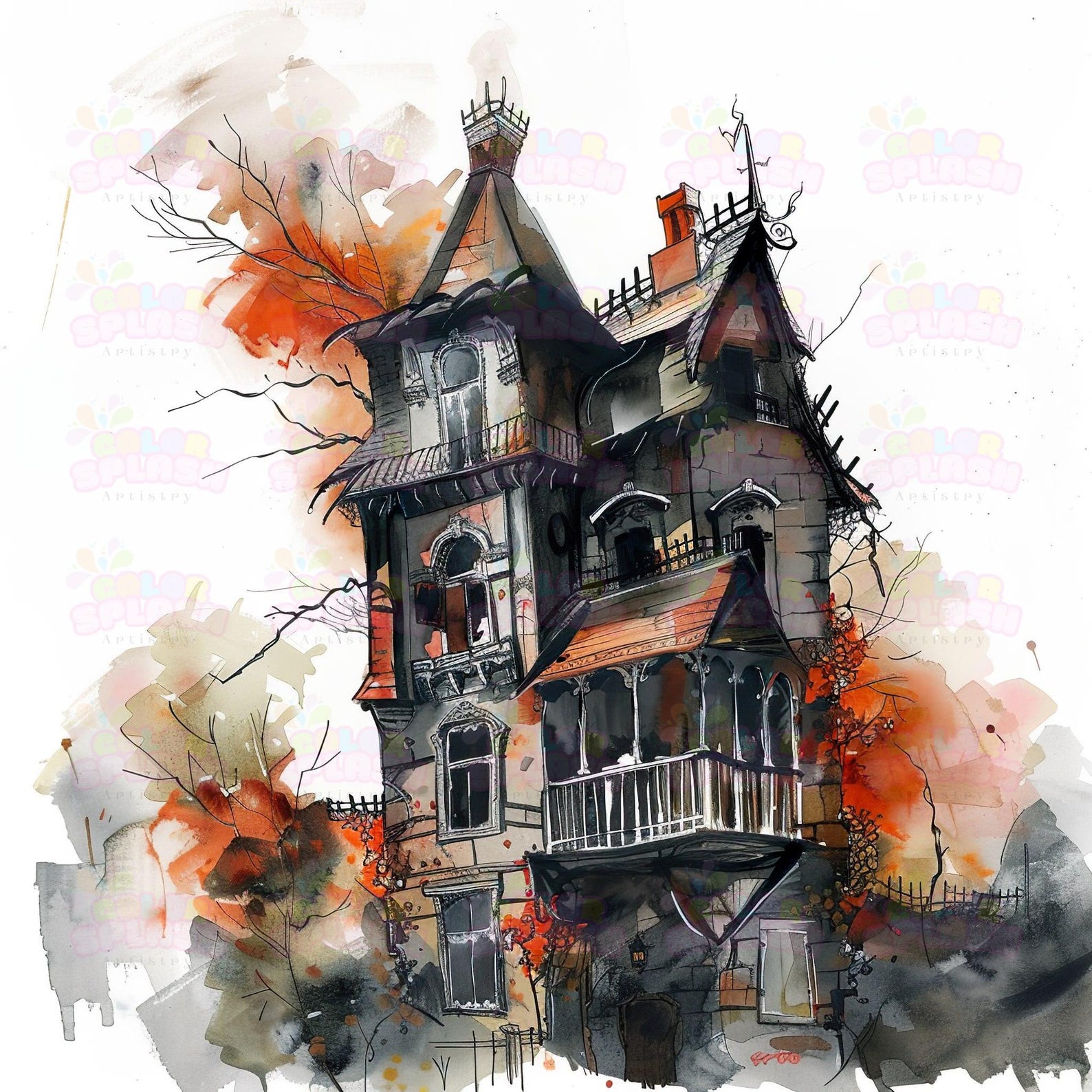 20 Spooky Haunted House Art | Halloween Haunted House Decor | Digital ...