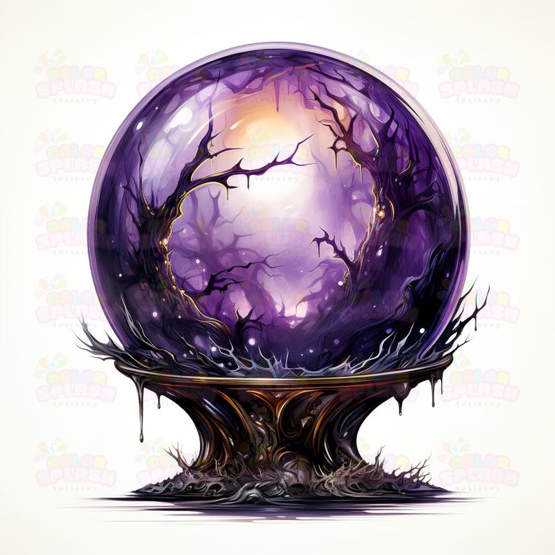 14 Watercolor Witch Clipart With Magical Crystal Ball | Enchanted ...