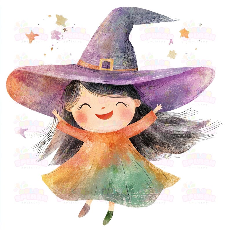 15 Fun Watercolor Witch Clipart - Laughing Witch Flying Through the Air ...