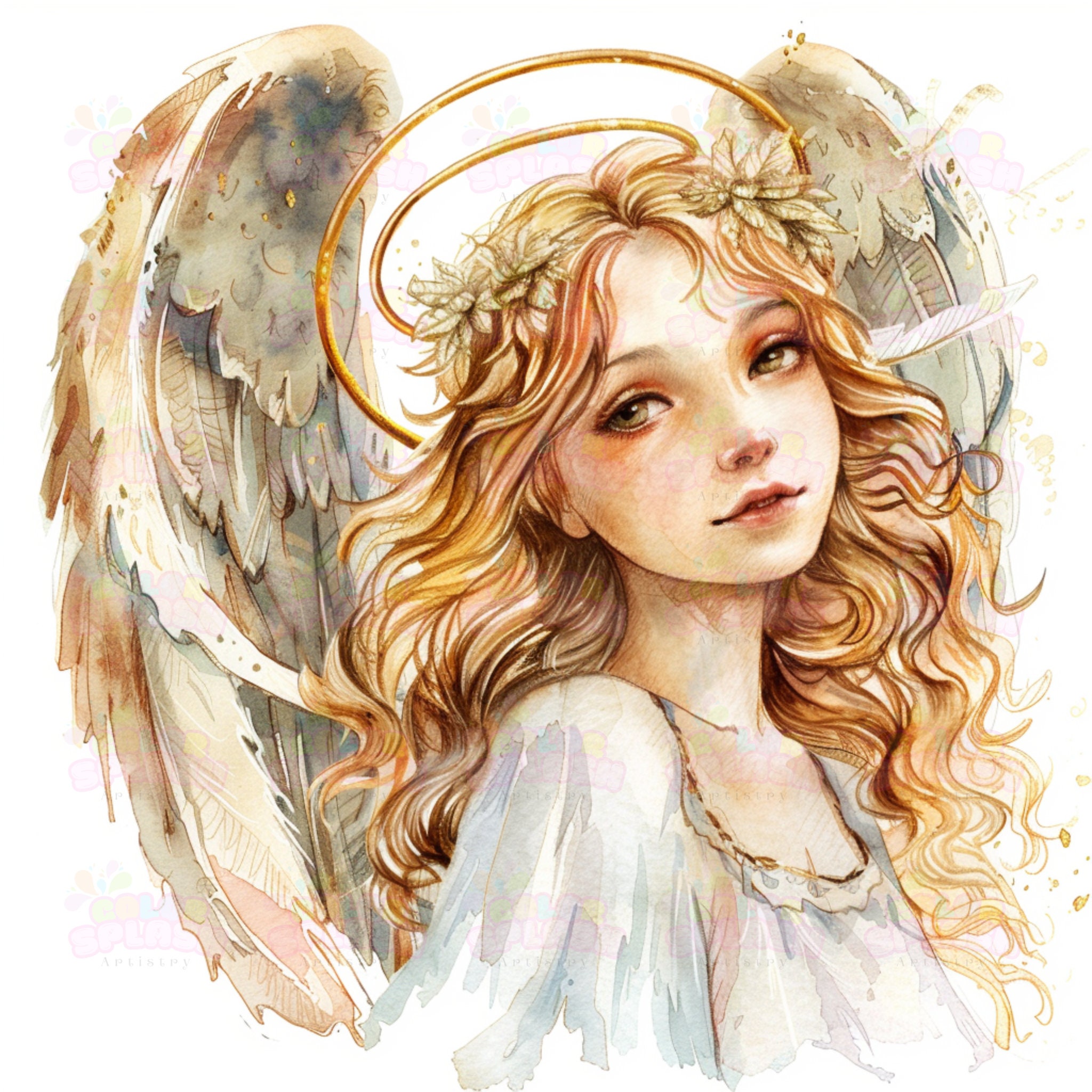 19 Watercolor Angel Clipart, Angel W/ Golden Halo, Cute Angel ...