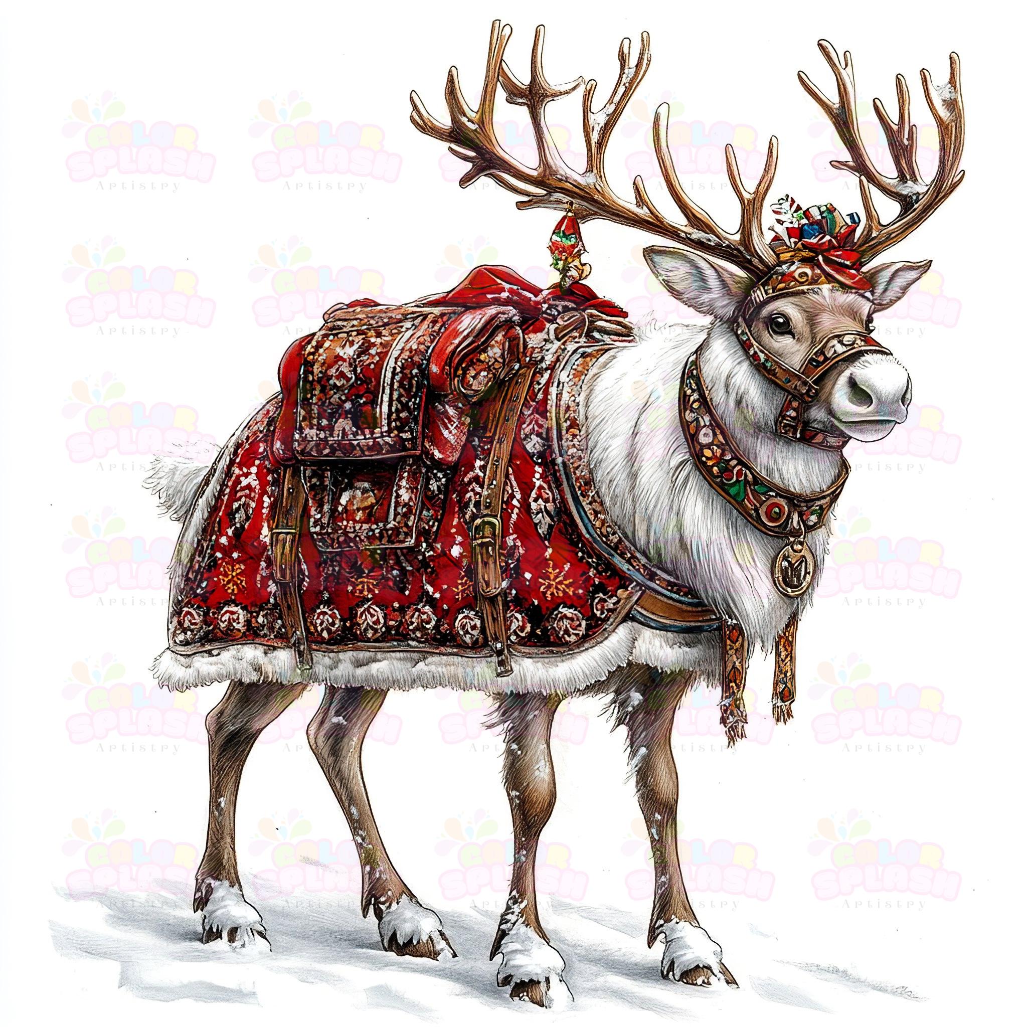 16 Detailed Santa's Reindeer Clipart | Cute Holiday Reindeer Graphics ...