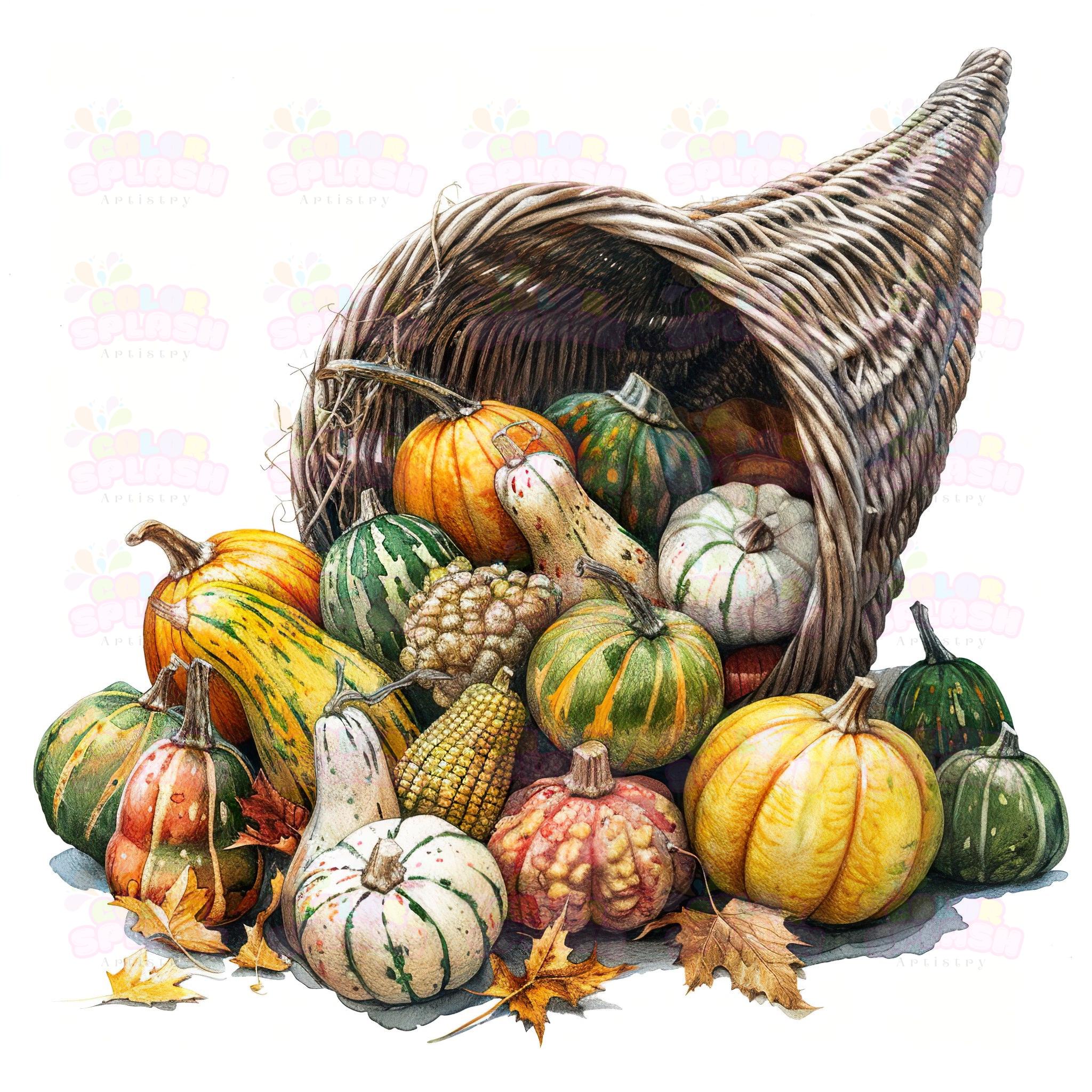 20 Cornucopia Clipart - Autumn Decor and Thanksgiving Art for Harvest ...