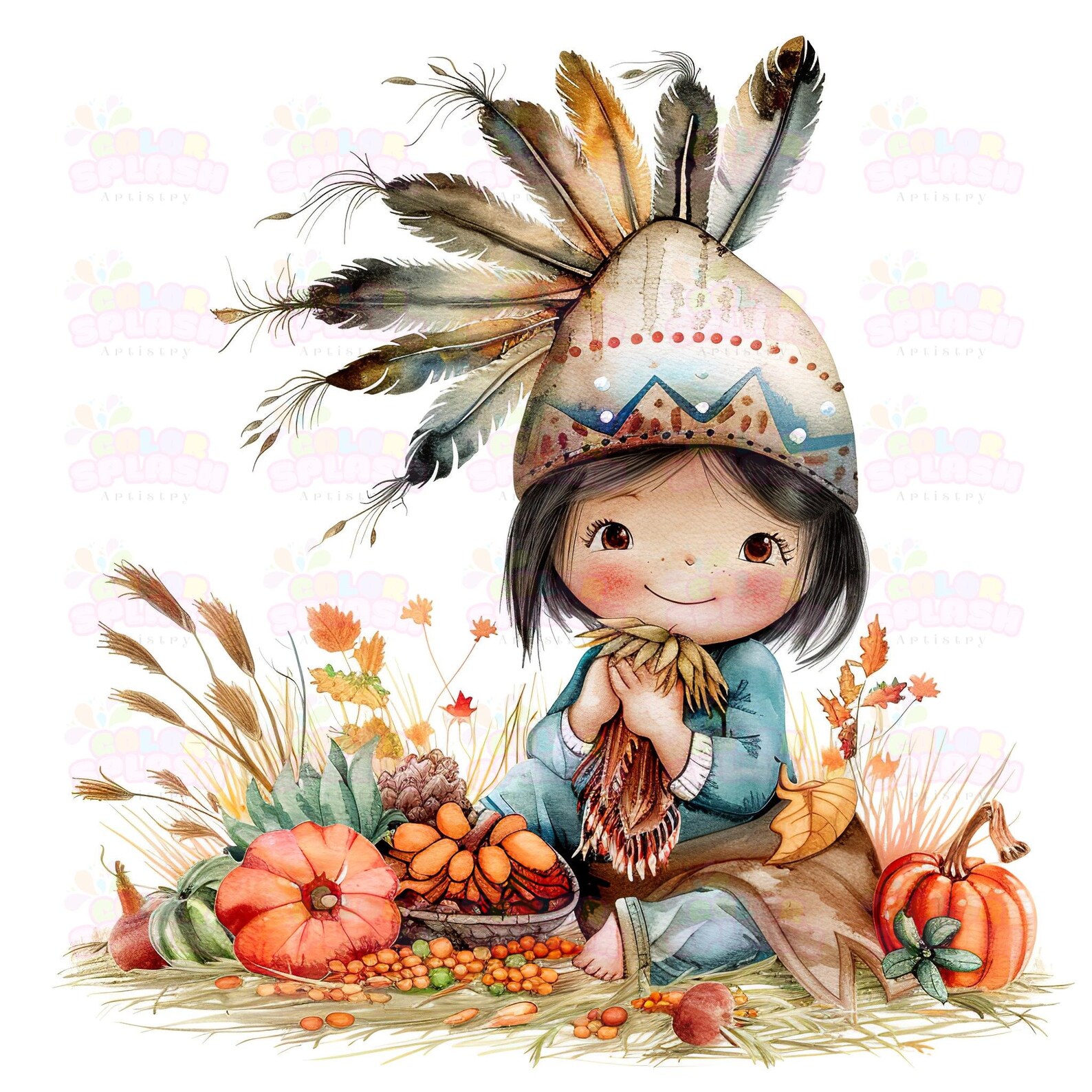 15 Cute Pilgrims and Native Americans Clipart | Thanksgiving PNG ...